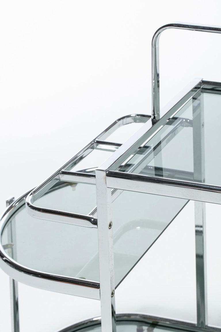 1970s Chrome Modernist Three Tier Bar Cart For Sale at 1stDibs
