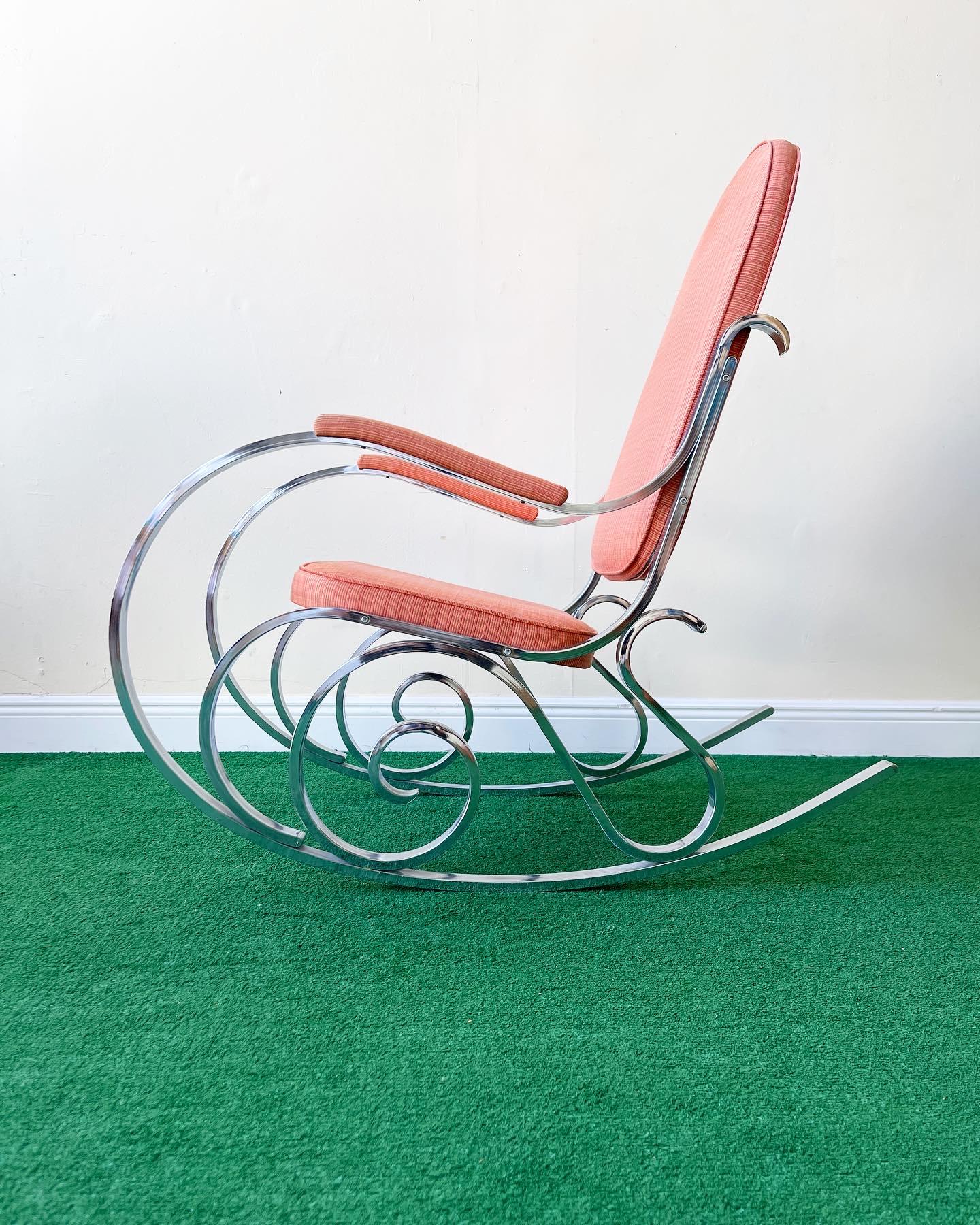 1970s Chrome Rocking Chair With Original Red Fabric For Sale at 1stDibs
