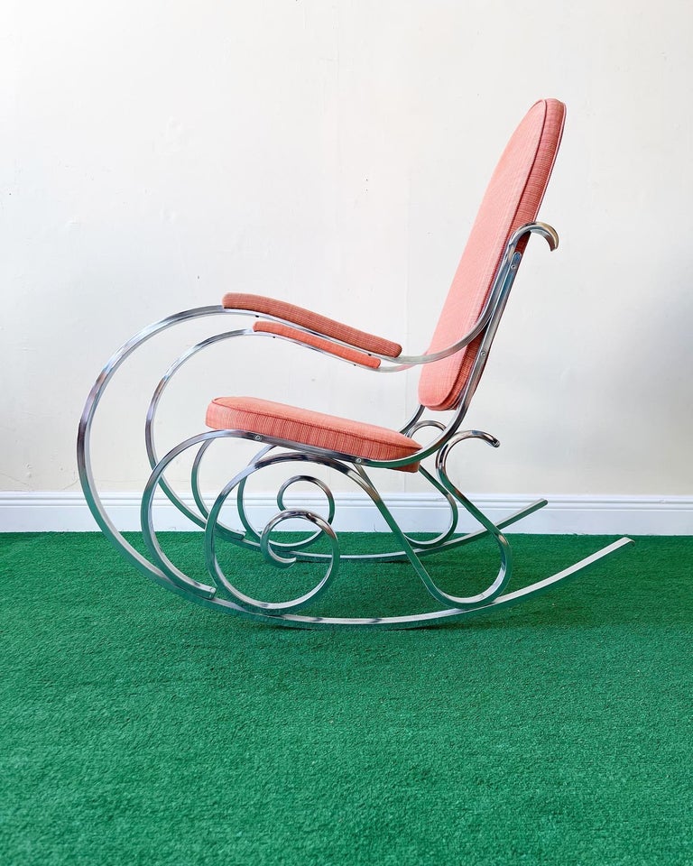 1970s, Chrome Rocking Chair with Original Red Fabric For Sale at 1stDibs