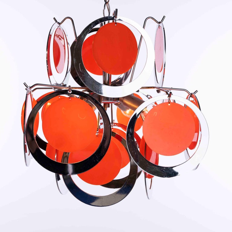 1970s Chromed Plastic Rings with Orange Plastic Circles For Sale at 1stDibs