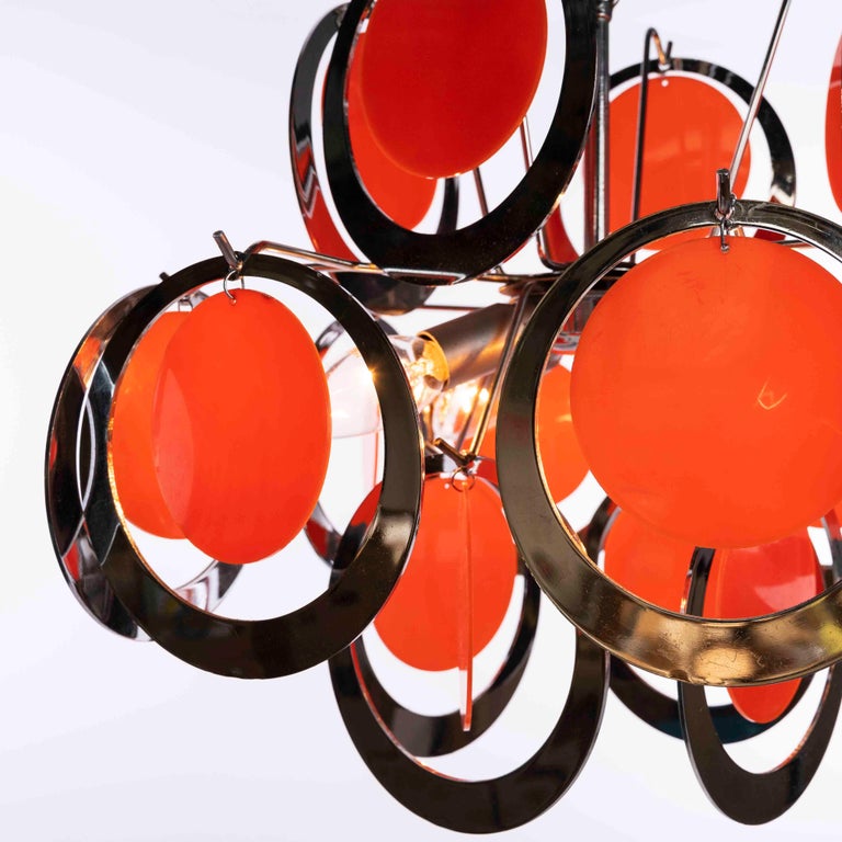 1970s Chromed Plastic Rings with Orange Plastic Circles For Sale at 1stDibs