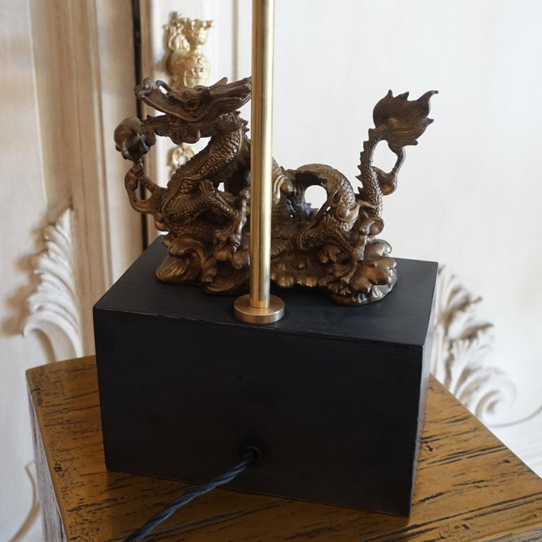 1970's Brass Chinese Dragon Table Lamp, Steel Details at 1stDibs