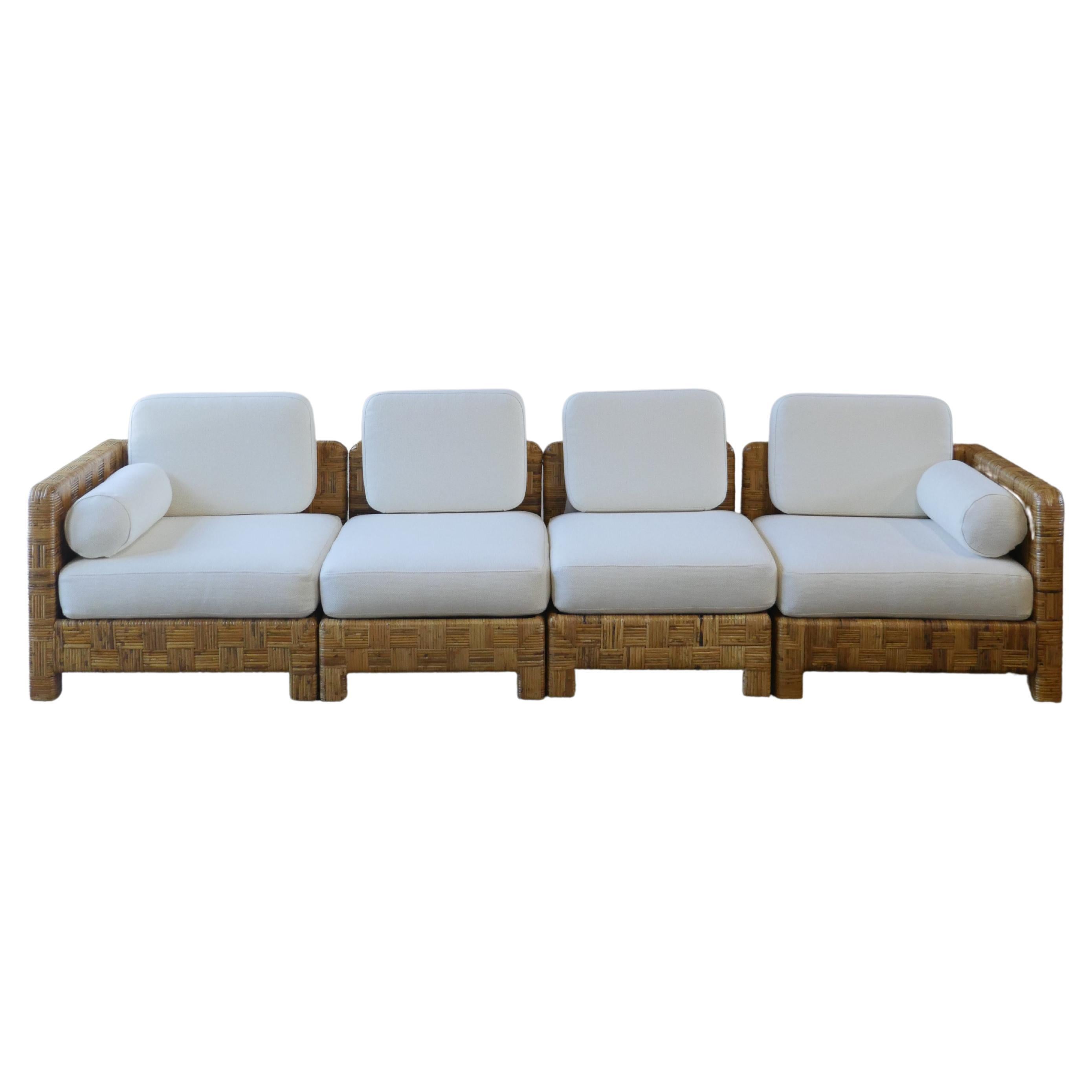 1970s Coastal Rattan Modular Parsons Sofa at 1stDibs
