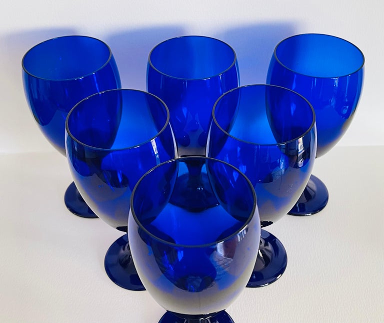 1970s Cobalt Blue Tall Glass Goblet, Set of 6 For Sale at 1stDibs