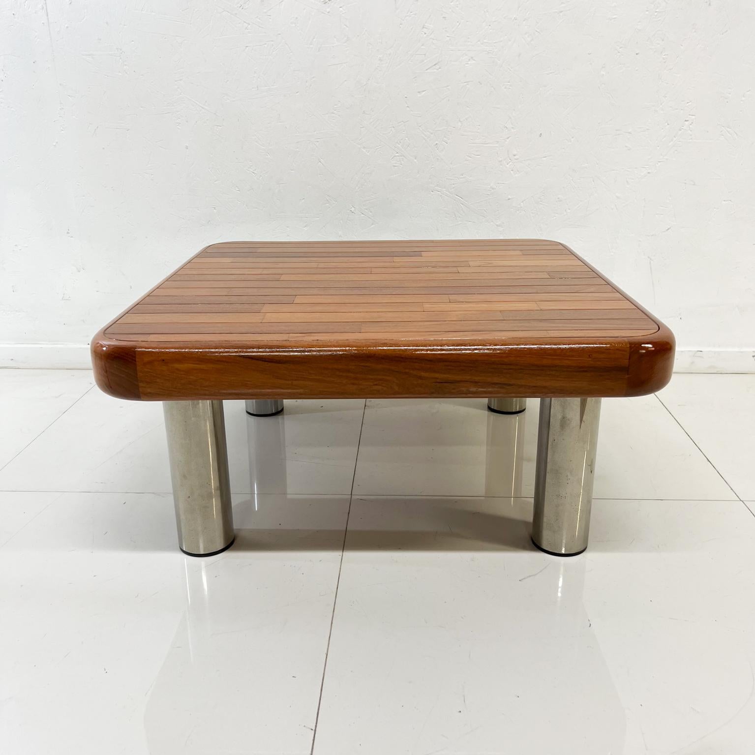 1970s Modern Coffee Table Staved Wood Tubular Chrome Legs For Sale at ...