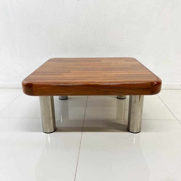 1970s Coffee Table Staved Wood Tubular Chrome Legs Style of Vladimir ...