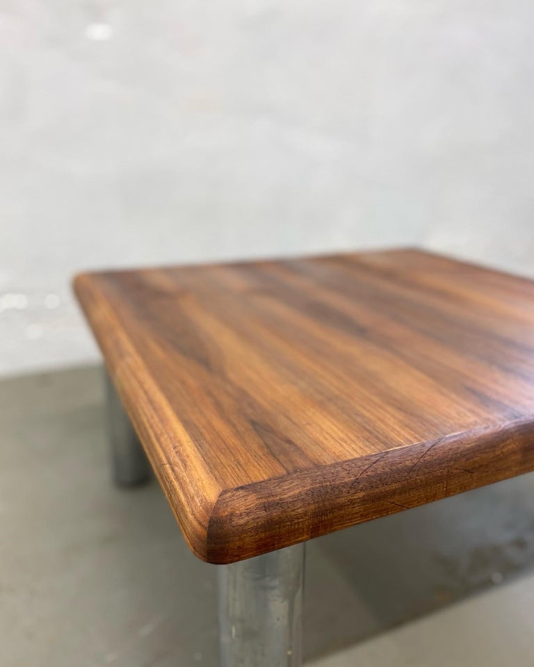 1970s Coffee Table Staved Wood Tubular Chrome Legs Style of Vladimir ...