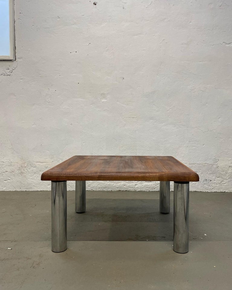 1970s Coffee Table Staved Wood Tubular Chrome Legs Style of Vladimir ...