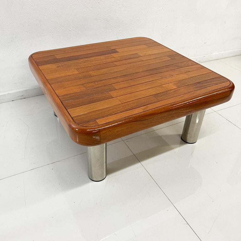 1970s Coffee Table Staved Wood Tubular Chrome Legs Style of Vladimir ...
