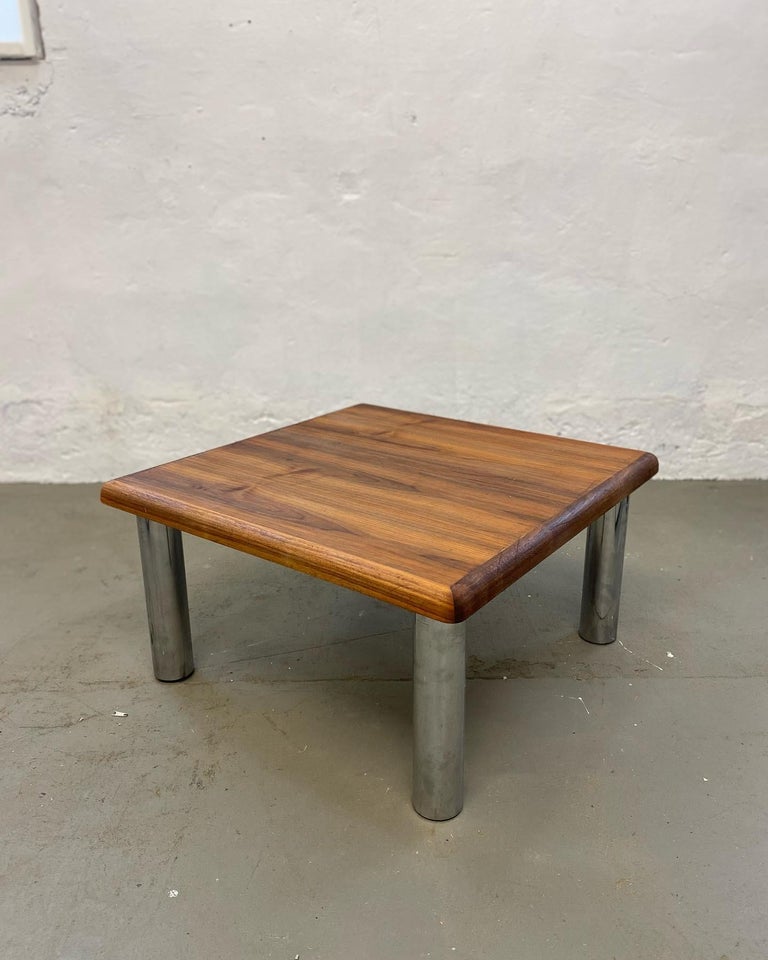 1970s Coffee Table Staved Wood Tubular Chrome Legs Style of Vladimir ...