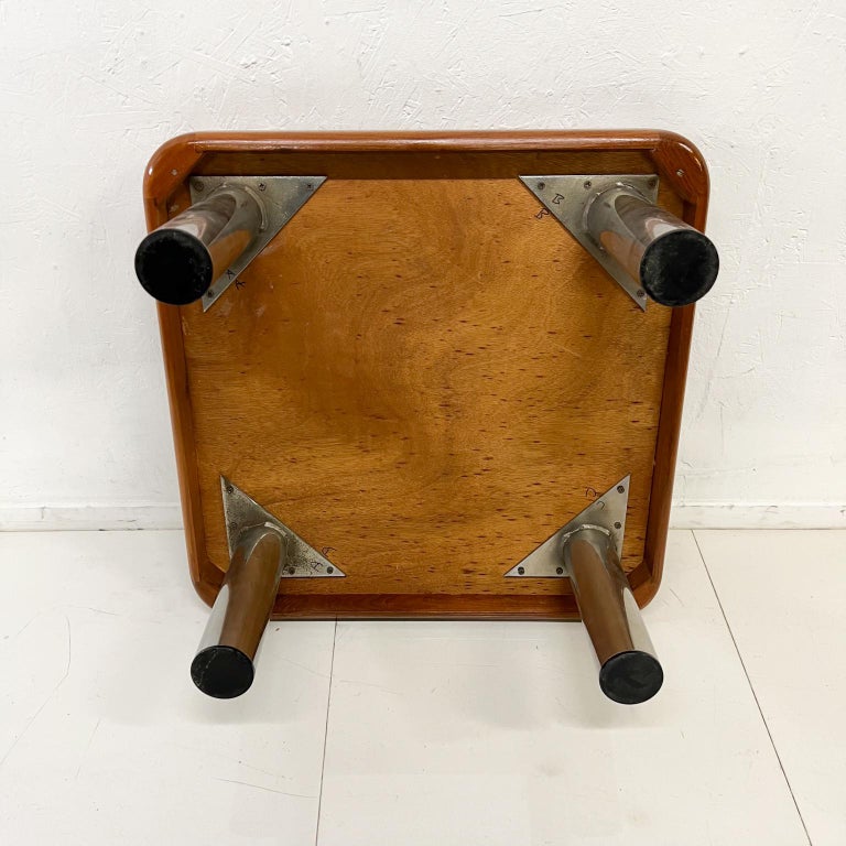 1970s Coffee Table Staved Wood Tubular Chrome Legs Style of Vladimir ...