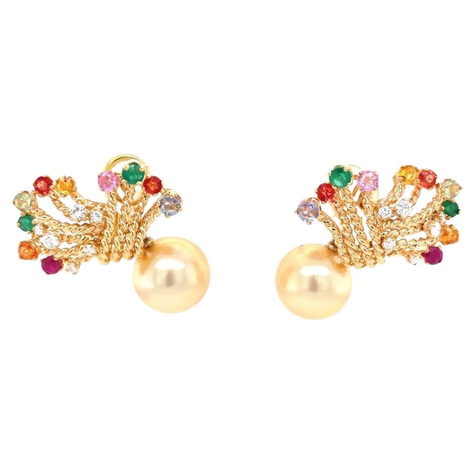 1970s Colored Stone Diamond Pearl Earrings For Sale at 1stDibs