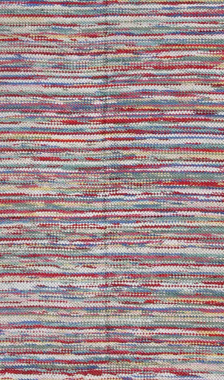 Large Colorful American Braided Rug with Horizontal Stripes and Fringe ...