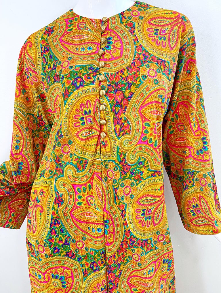 1970s Colorful Paisley Print Nylon Tunic Dress + Wide Leg Trousers ...