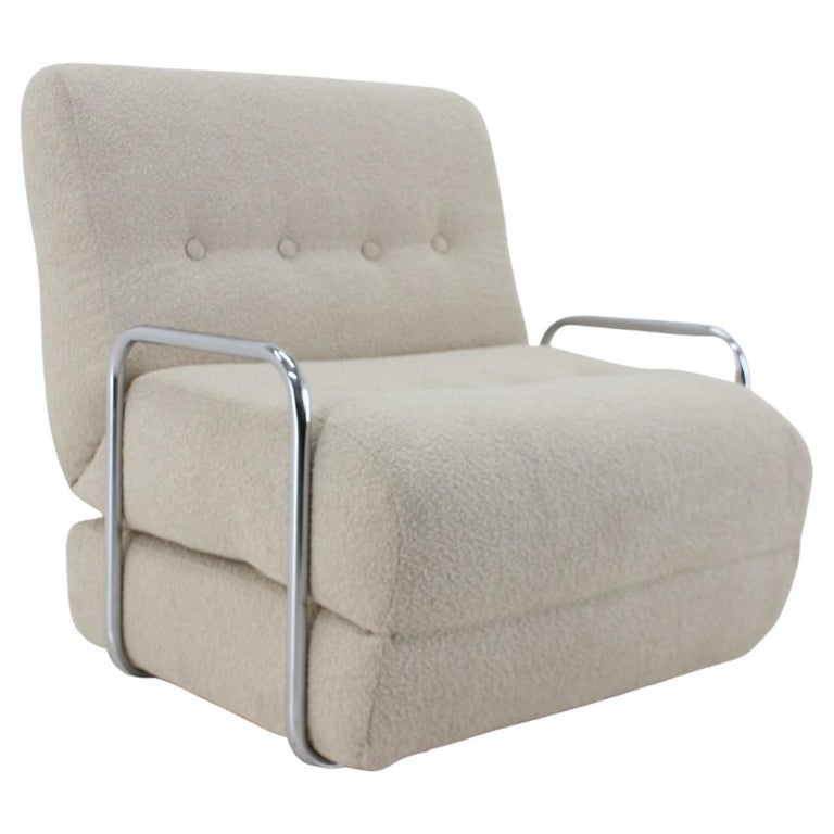 1970s Convertible Chrome Armchair in Bouclé, Czechoslovakia at 1stDibs