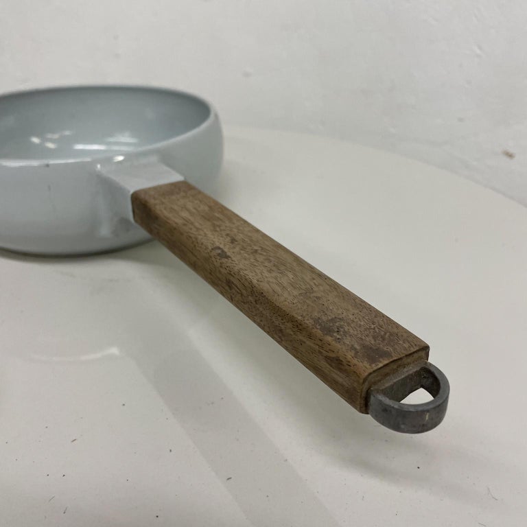 1970s Copco Saucepan Pour Spout Teak Wood Handle White Enamel Steel ...