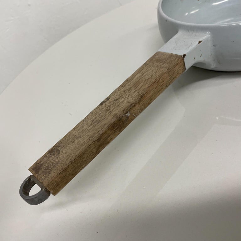 1970s Copco Saucepan Pour Spout Teak Wood Handle White Enamel Steel ...