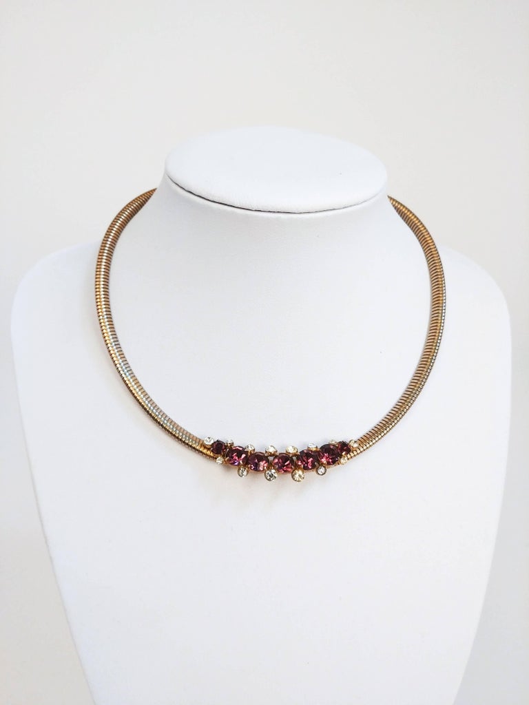 1970s Coro Gold-tone Choker Necklace w/ Purple Stones For Sale at 1stDibs