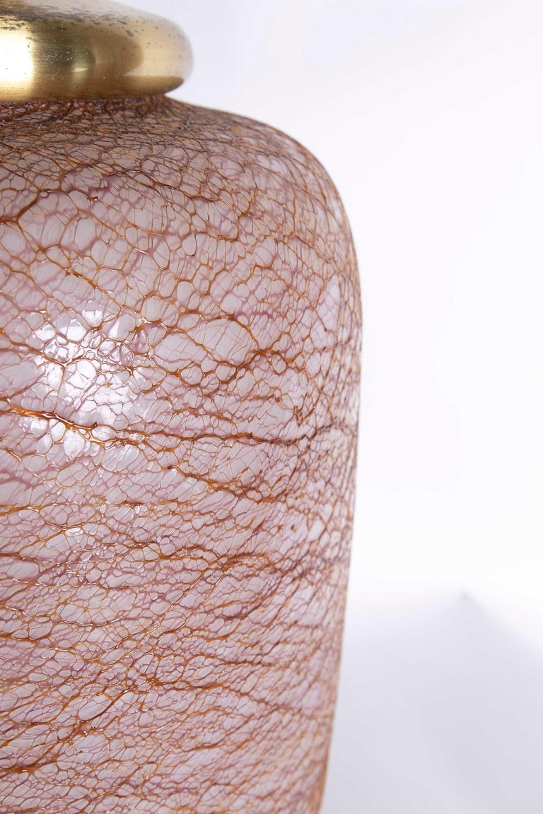 1970s Corrugated Glass Lamp in Reddish Colour For Sale at 1stDibs