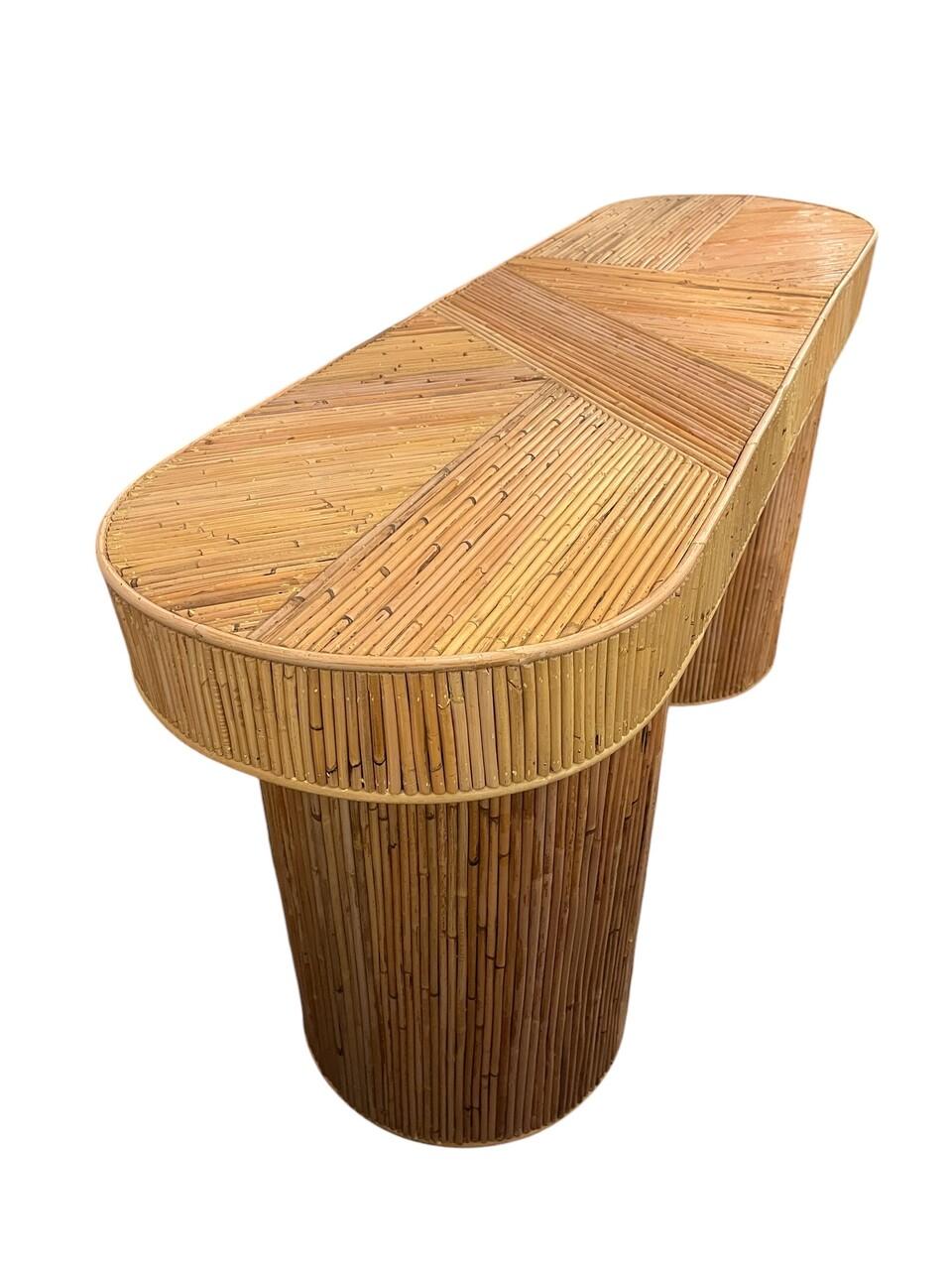 1970's Crespi Style Split/Pencil Reed Console Table For Sale at 1stDibs