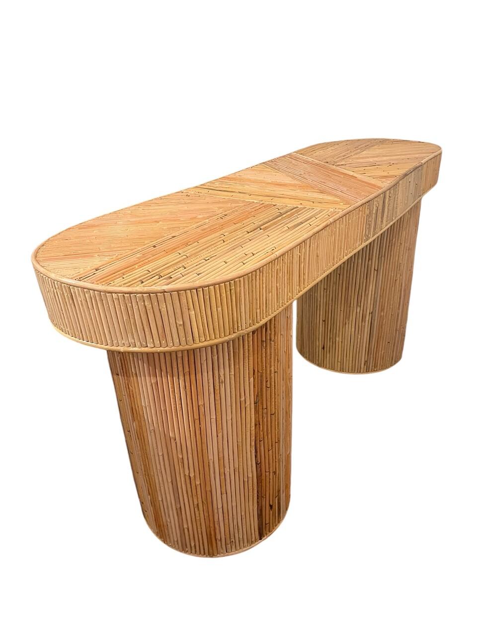 1970's Crespi Style Split/Pencil Reed Console Table For Sale at 1stDibs