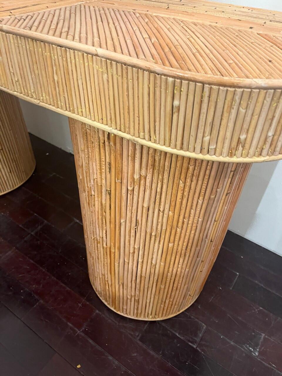 1970's Crespi Style Split/Pencil Reed Console Table For Sale at 1stDibs