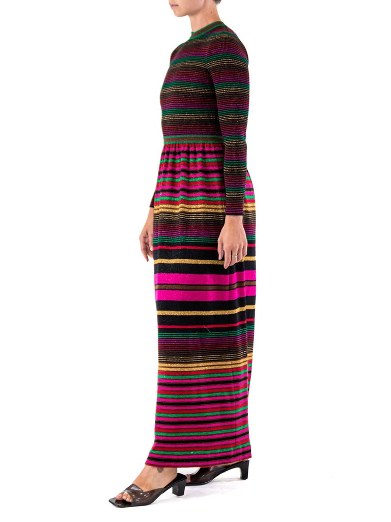 1970'S Crissa Black Rainbow Stripe Metallic Strips Dress For Sale at ...