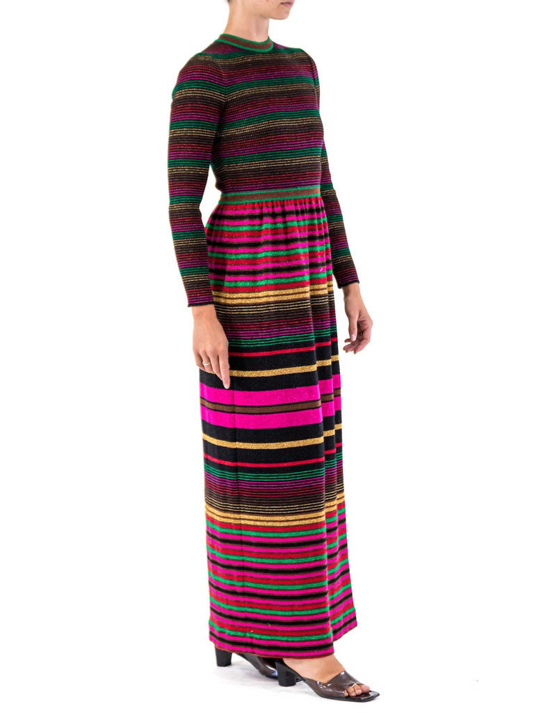 1970'S Crissa Black Rainbow Stripe Metallic Strips Dress For Sale at ...