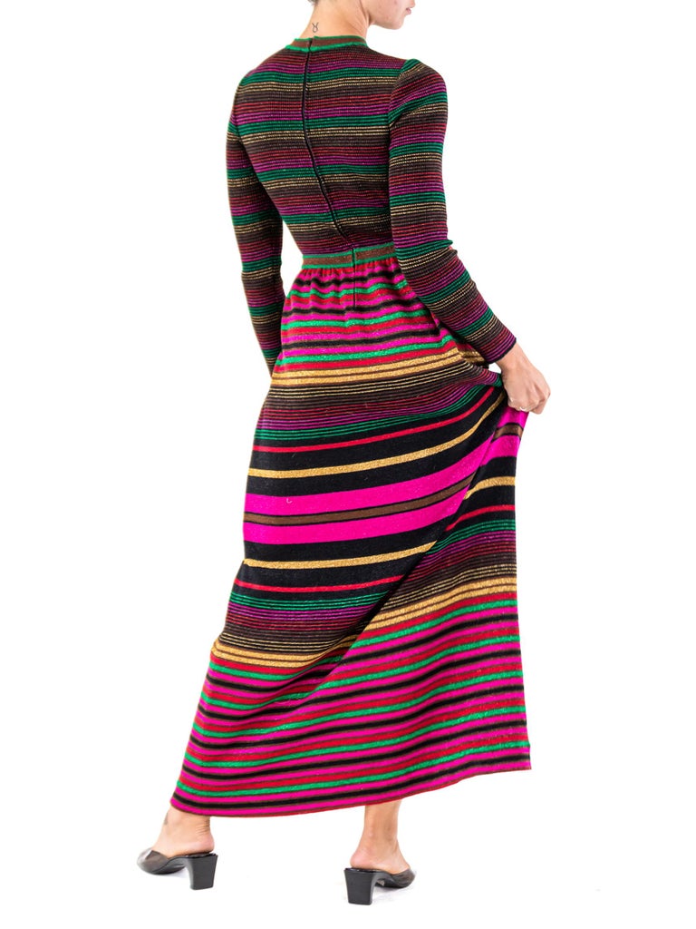 1970'S Crissa Black Rainbow Stripe Metallic Strips Dress For Sale at ...