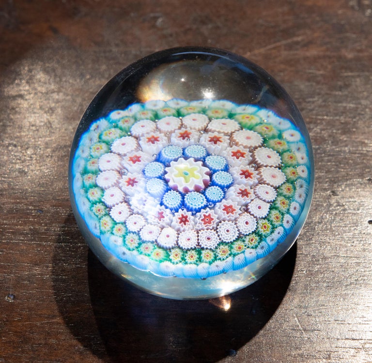 1970s Crystal Paperweight with Flower Decoration For Sale at 1stDibs