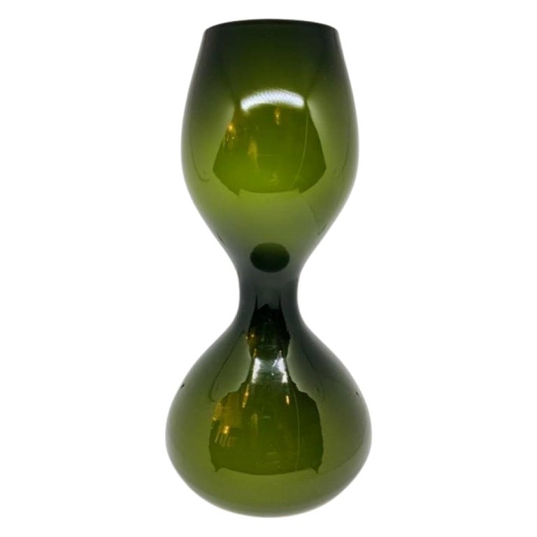1970s Danish Hand Blown Holmegaard Encased Green Glass Hourglass Shaped
