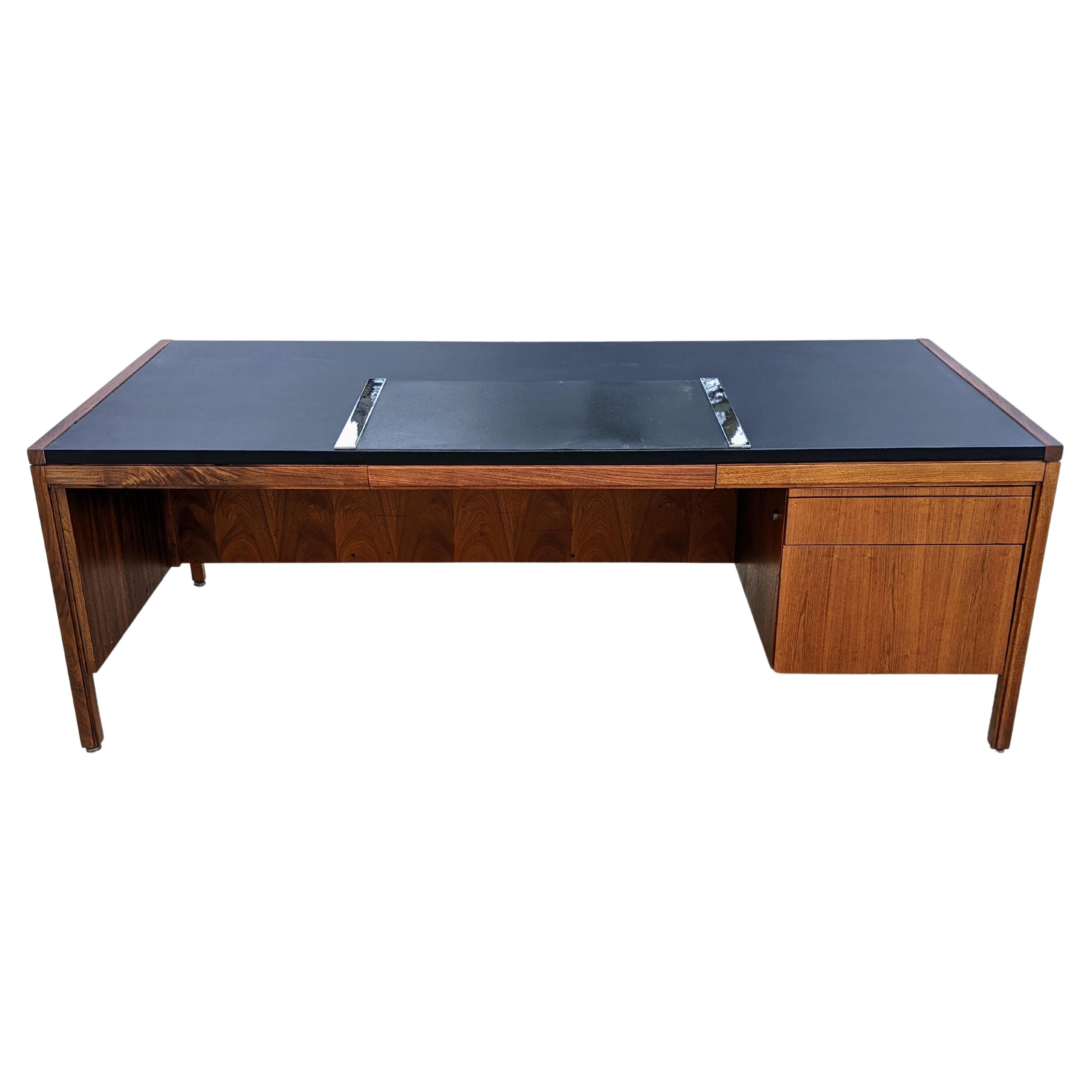 1970s Danish Modern Leather Top Walnut Desk at 1stDibs