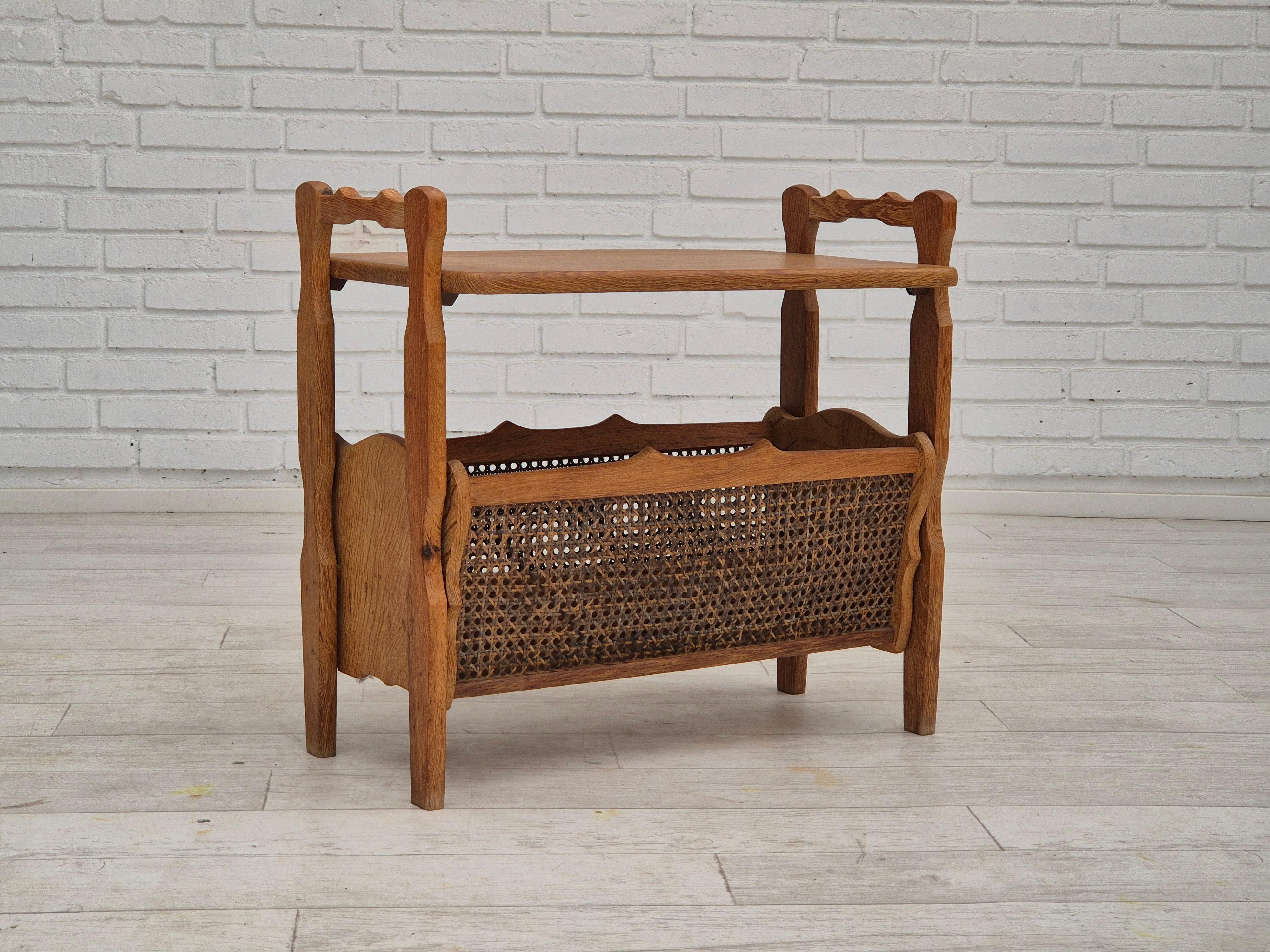 1970s, Danish newspaper side table, solid oak wood, furniture mesh. For ...
