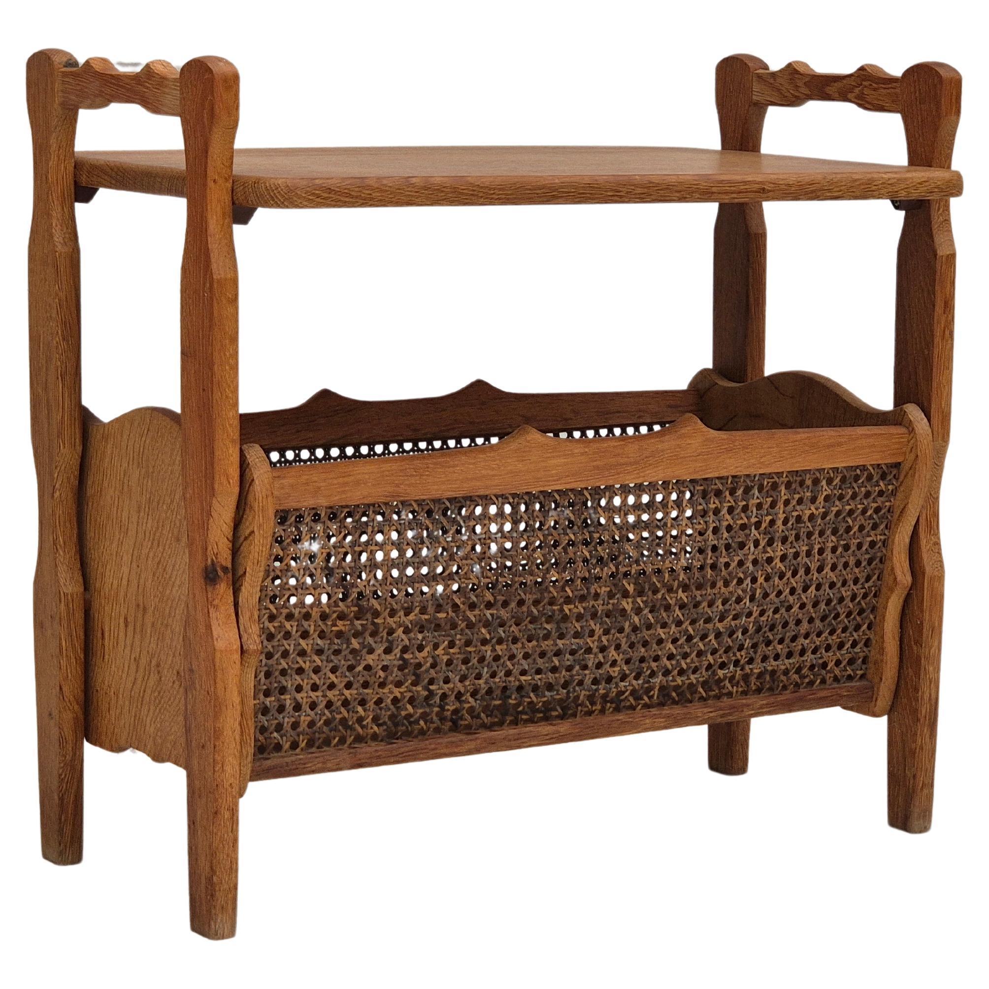 1970s, Danish newspaper side table, solid oak wood, furniture mesh. For ...