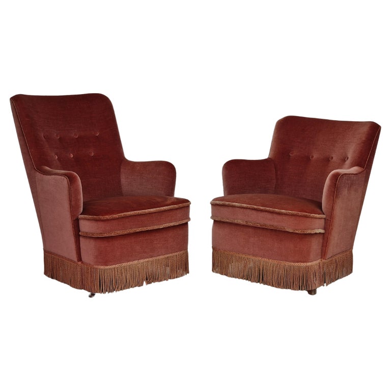 1970s, Danish Set of Two Velour Chairs, Original Condition, Beechwood ...