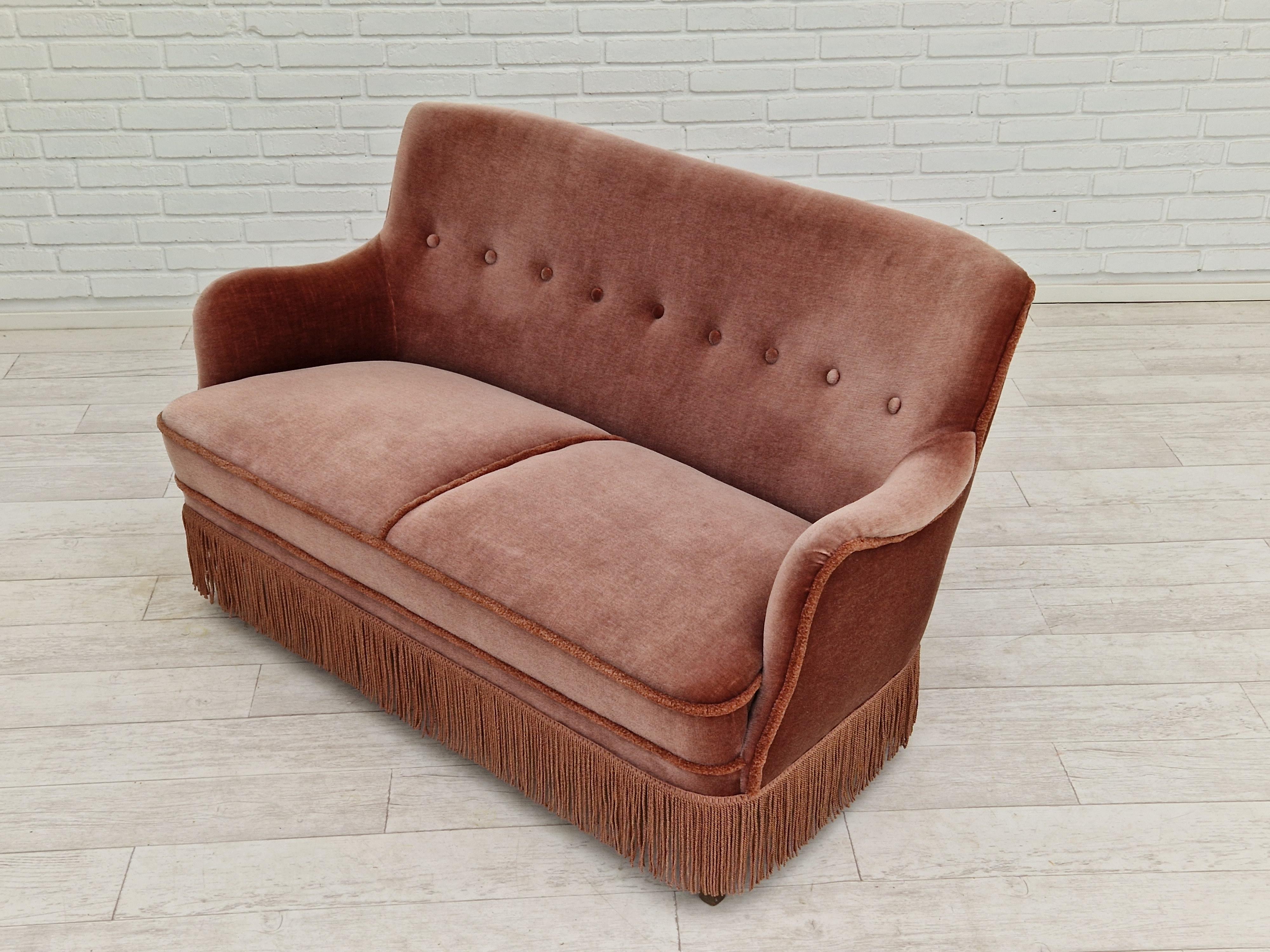 1970s, Danish Velour 2 Seater Sofa, Original Condition, Beechwood For ...