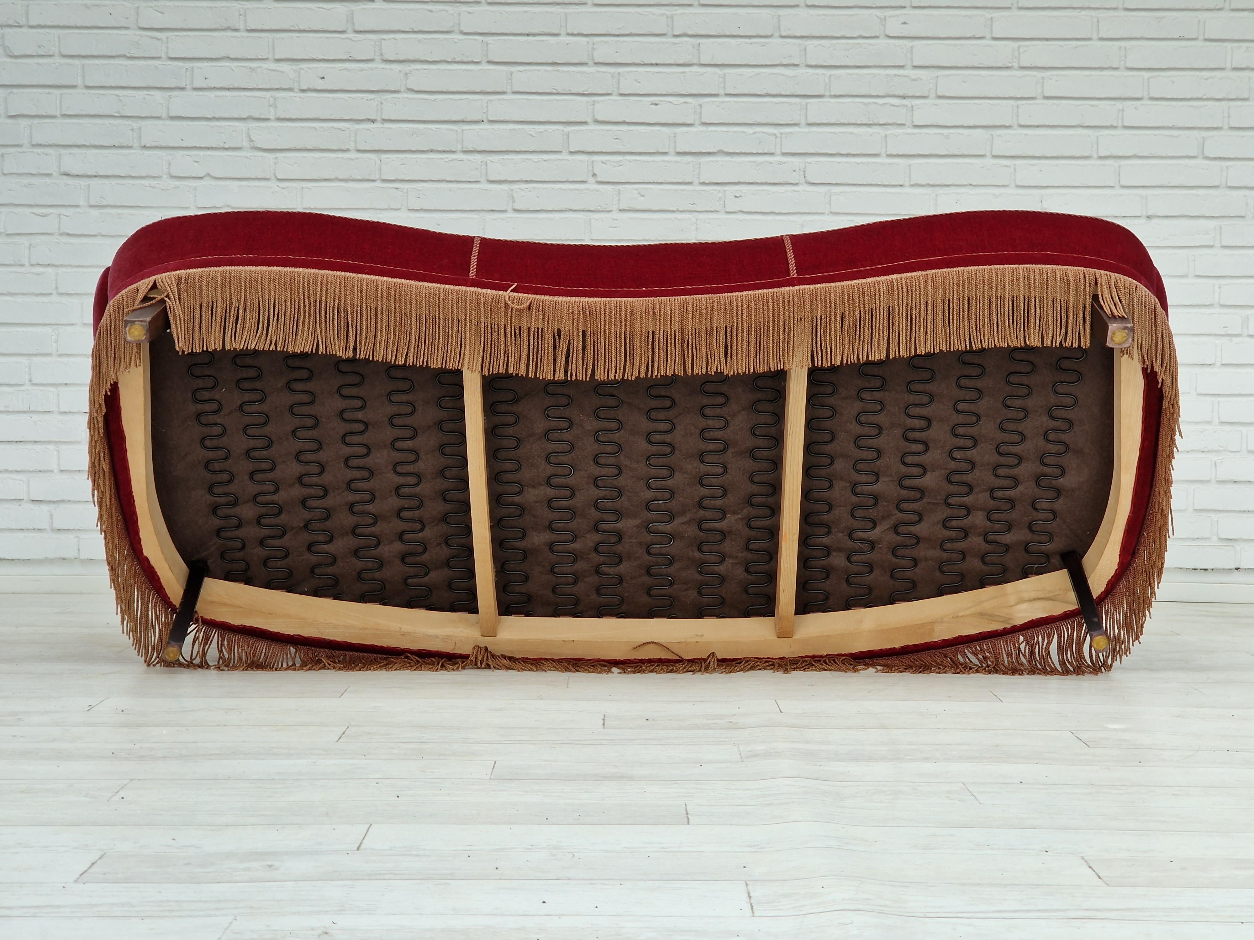 1970s, Danish vintage 2 seater "Banana" sofa, cherry-red velour. at 1stDibs