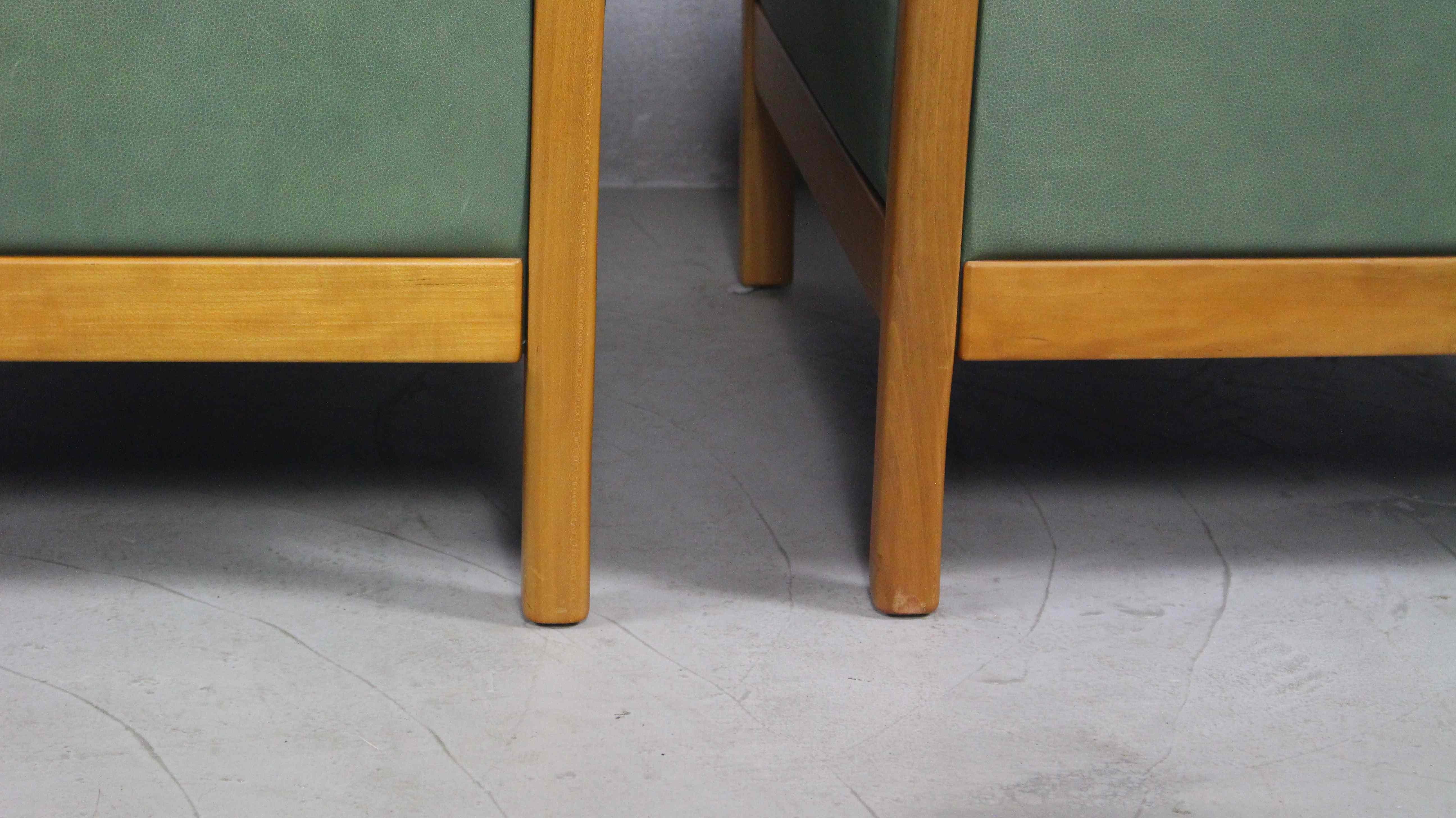 1970s Danish Vintage Green Leather Chairs Set of 2 For Sale at 1stDibs
