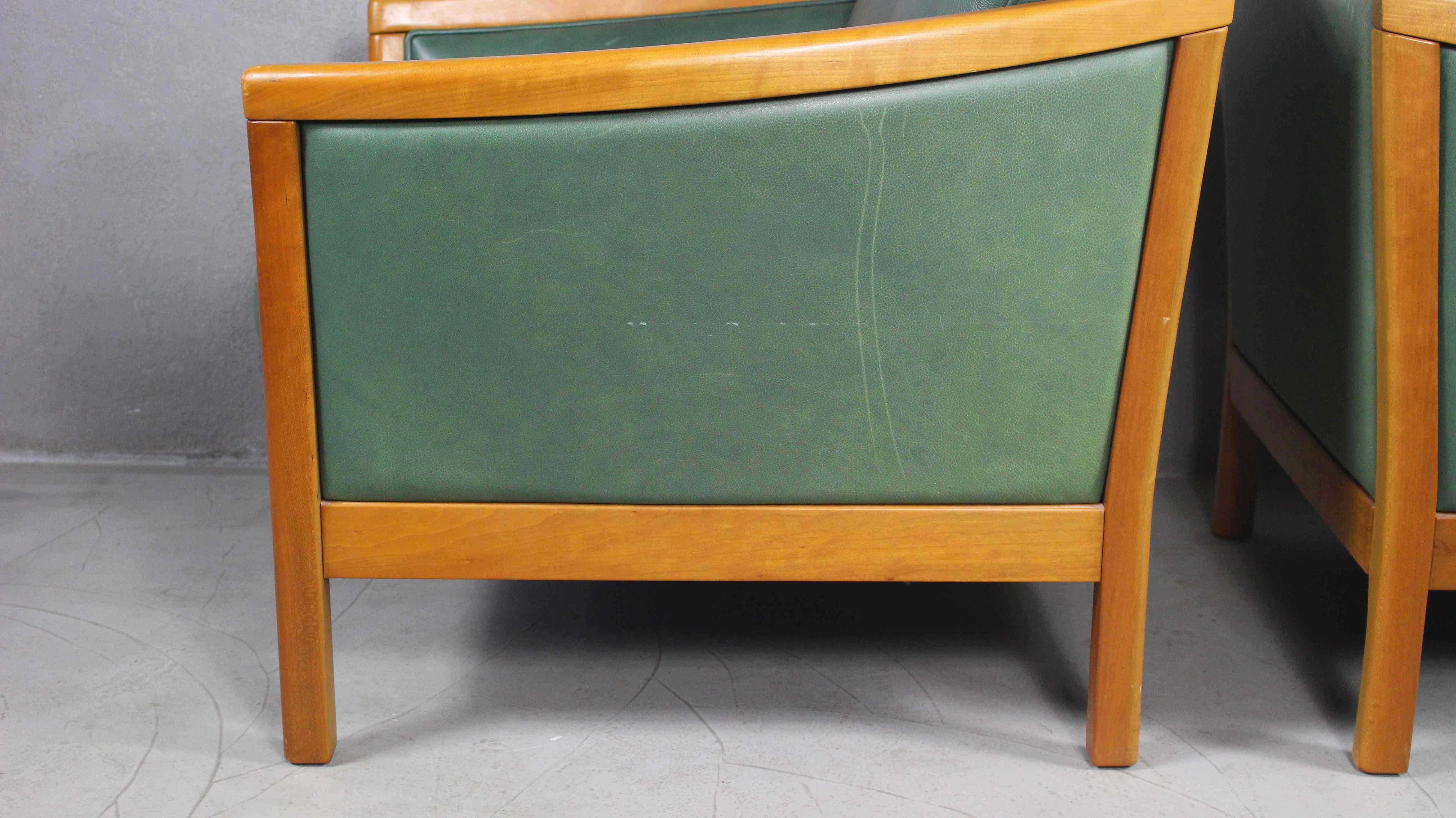 1970s Danish Vintage Green Leather Chairs Set of 2 For Sale at 1stDibs