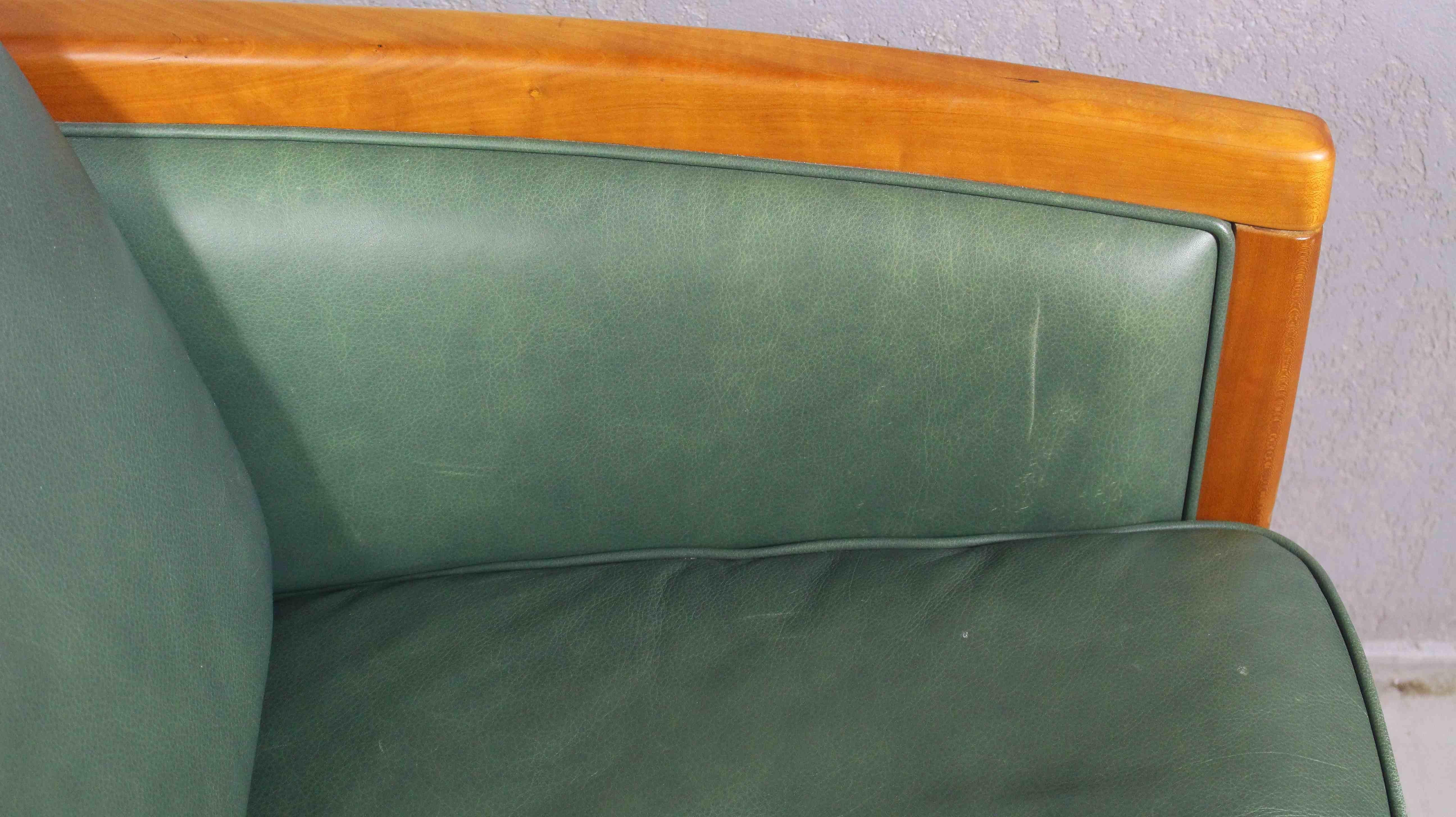 1970s Danish Vintage Green Leather Chairs Set of 2 For Sale at 1stDibs