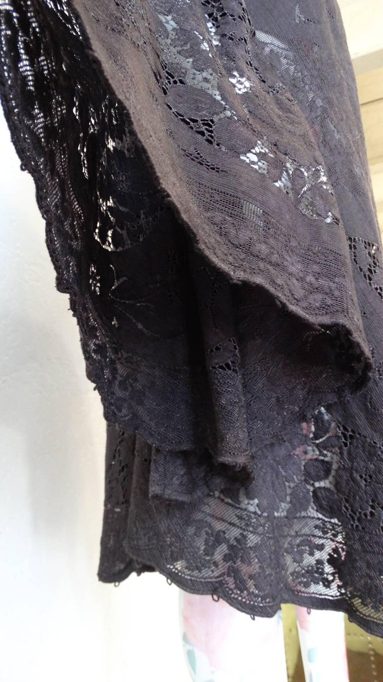 1970s Dark Grey Lace Angel Wing Dress at 1stDibs