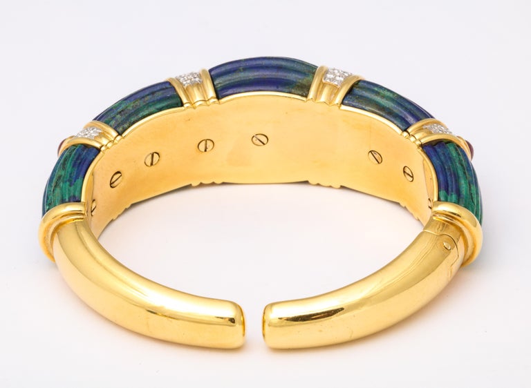 1970s David Webb Gold Diamond Ruby Carved Azurite Malachite Bracelet ...