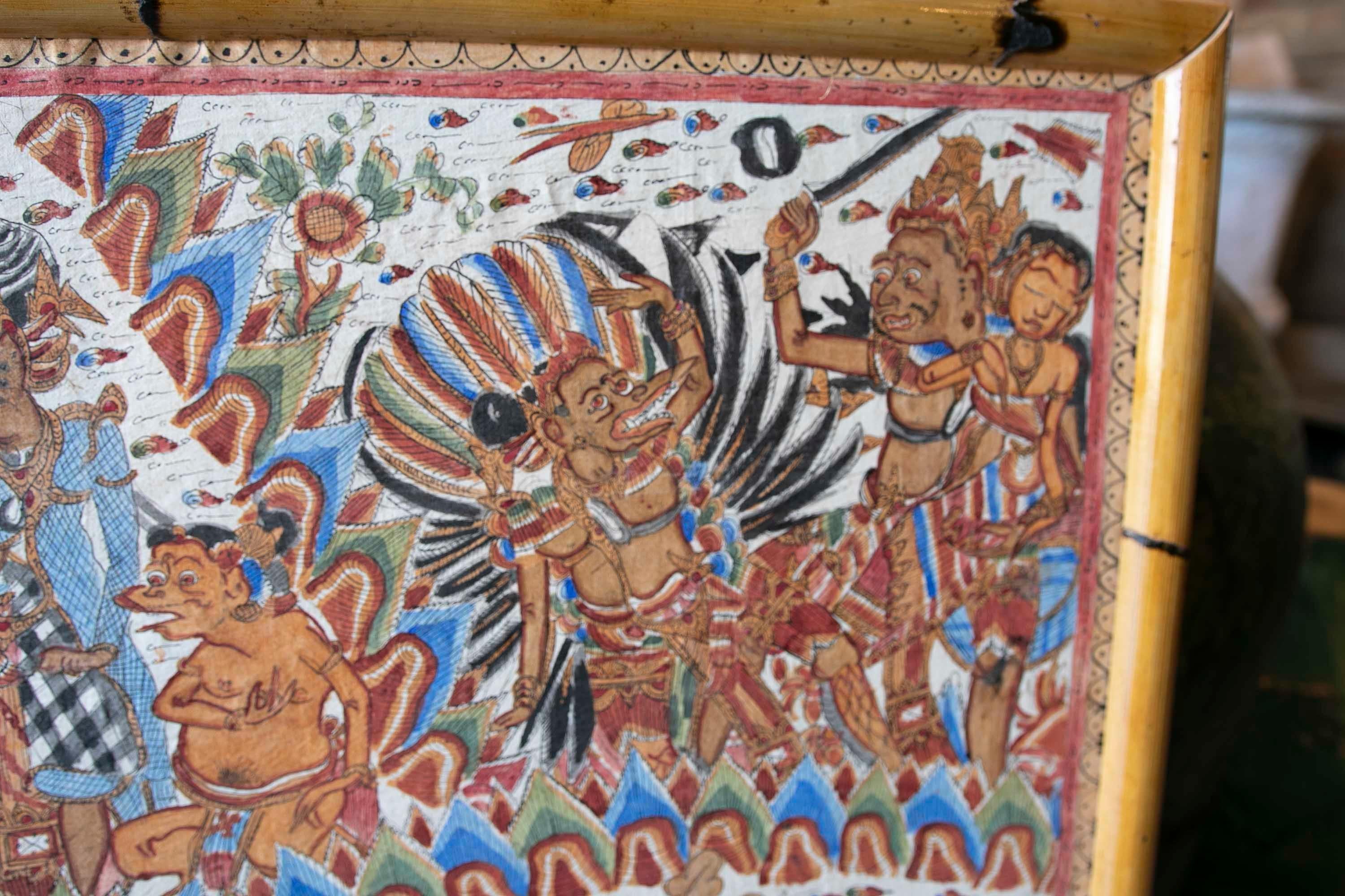 1970s Decorative Painting with Scenes of Malay Characters in Bamboo ...