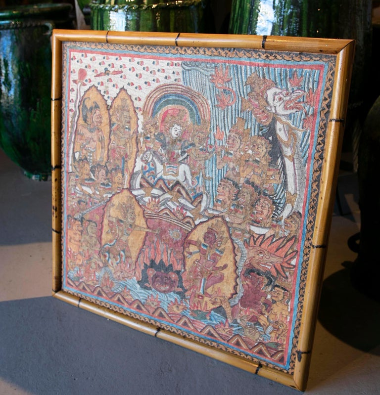 1970s Decorative Painting with Scenes of Malay Characters in Bamboo ...