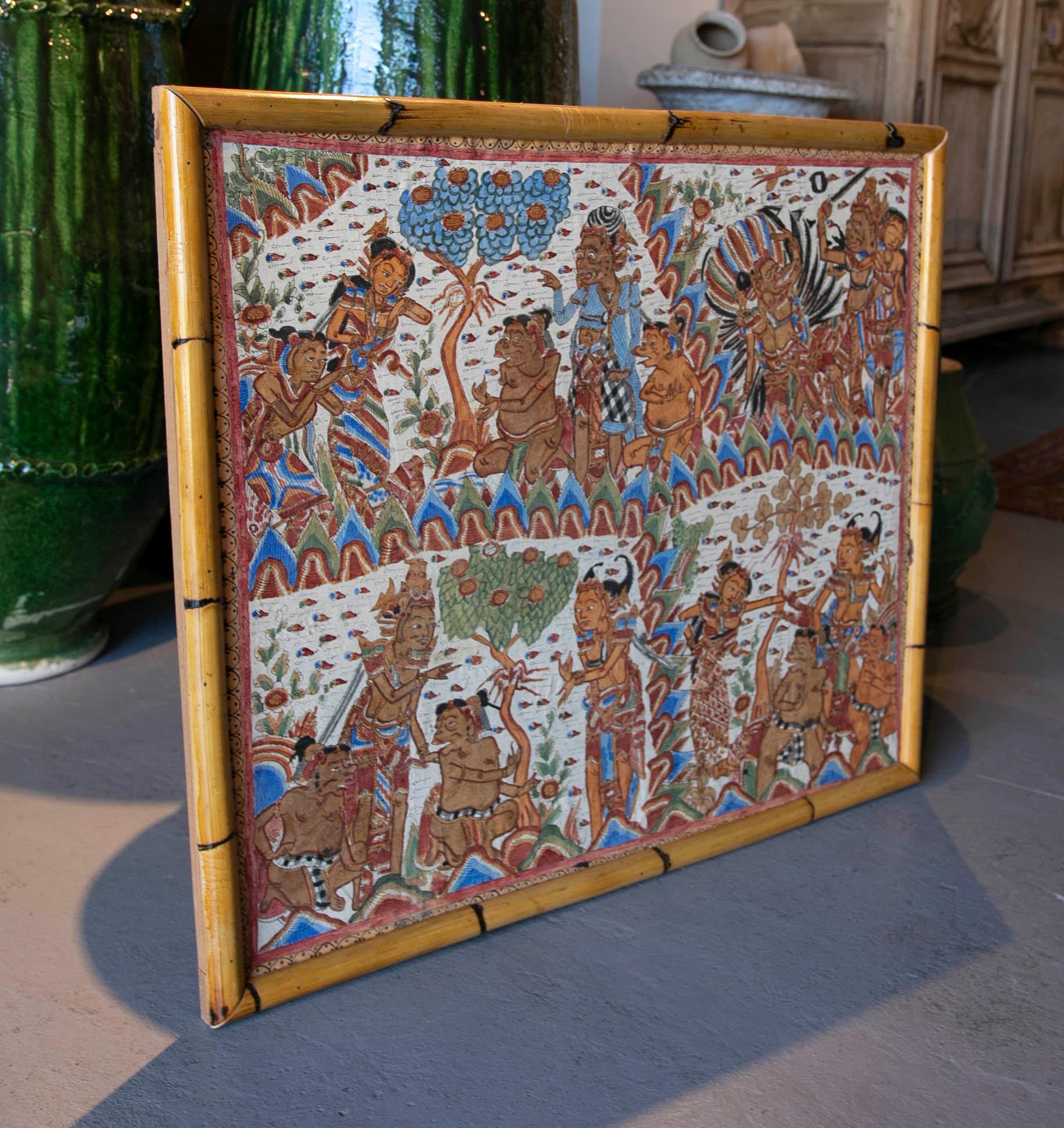 1970s Decorative Painting with Scenes of Malay Characters in Bamboo ...