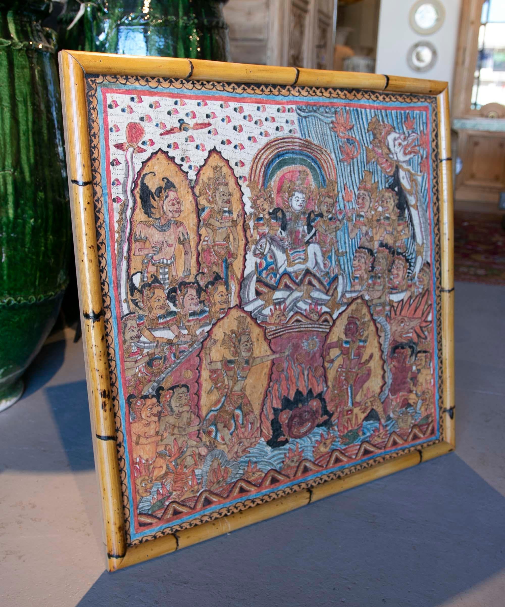 1970s Decorative Painting with Scenes of Malay Characters in Bamboo ...