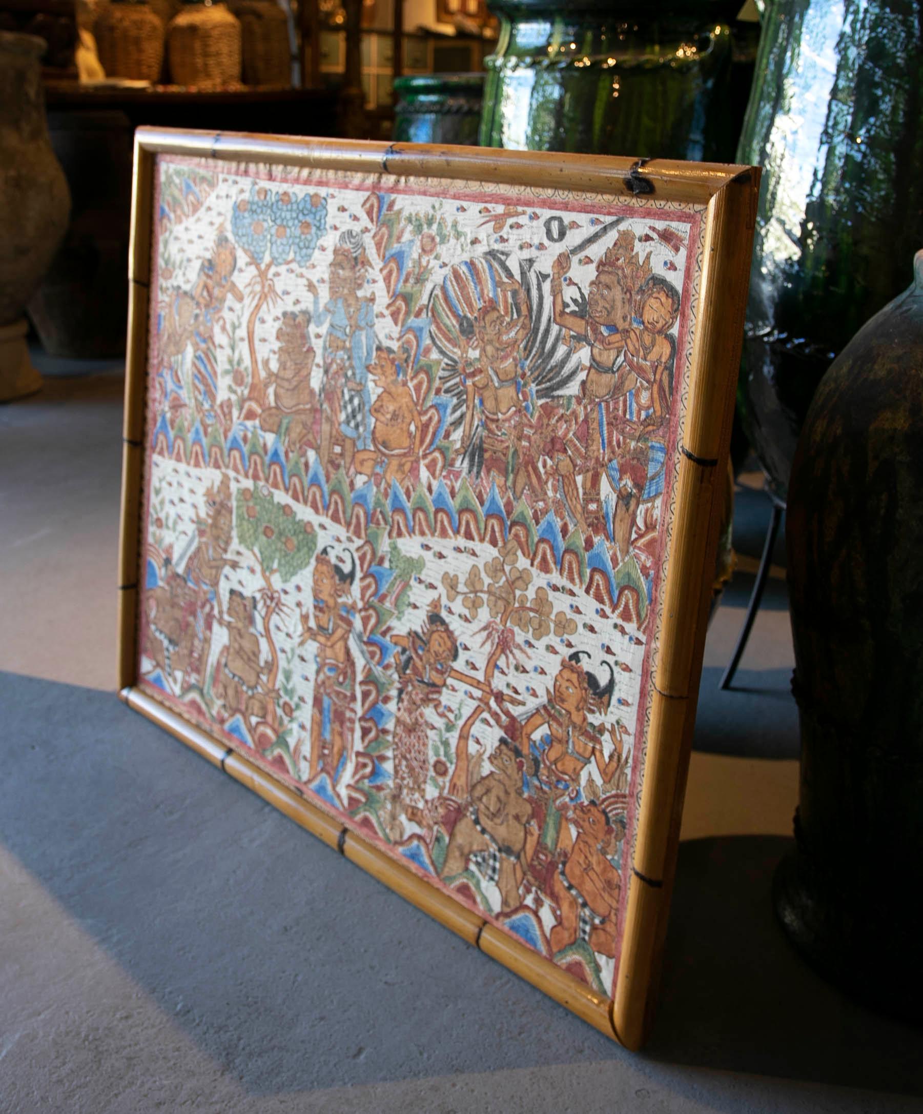 1970s Decorative Painting with Scenes of Malay Characters in Bamboo ...