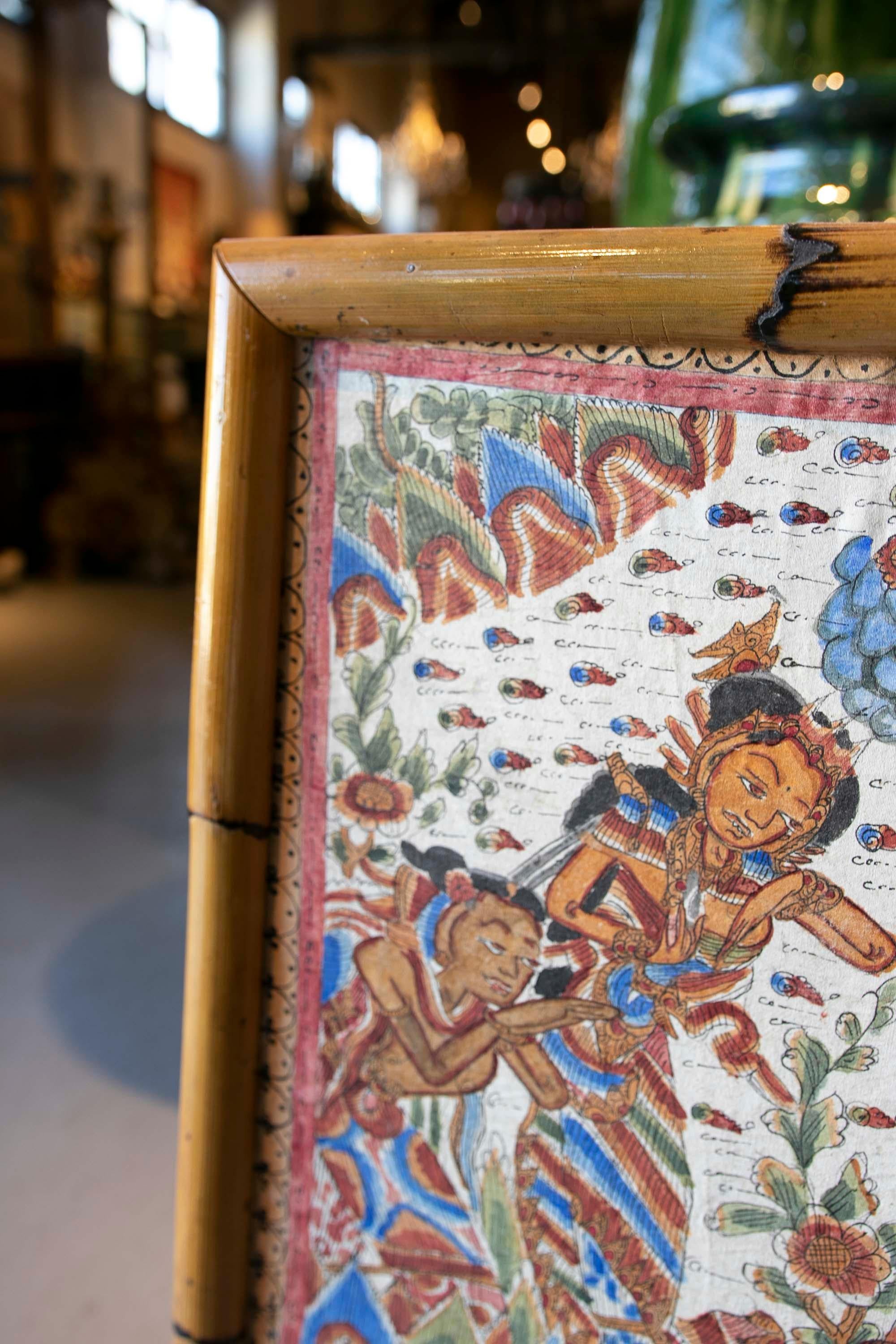 1970s Decorative Painting with Scenes of Malay Characters in Bamboo ...