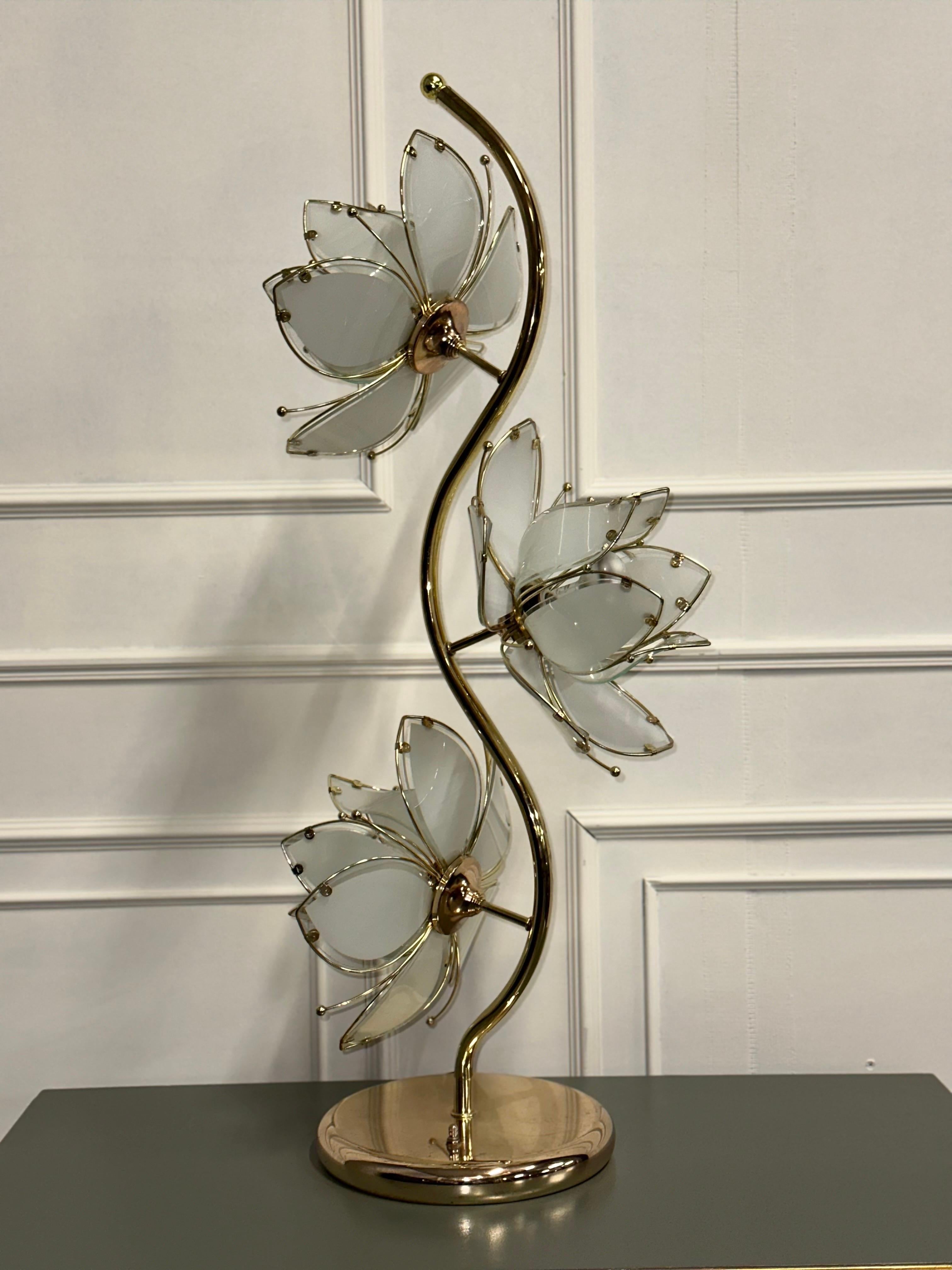 1970s Decorative Table Lamp Lotus Flower Italian Design Gold Metal ...