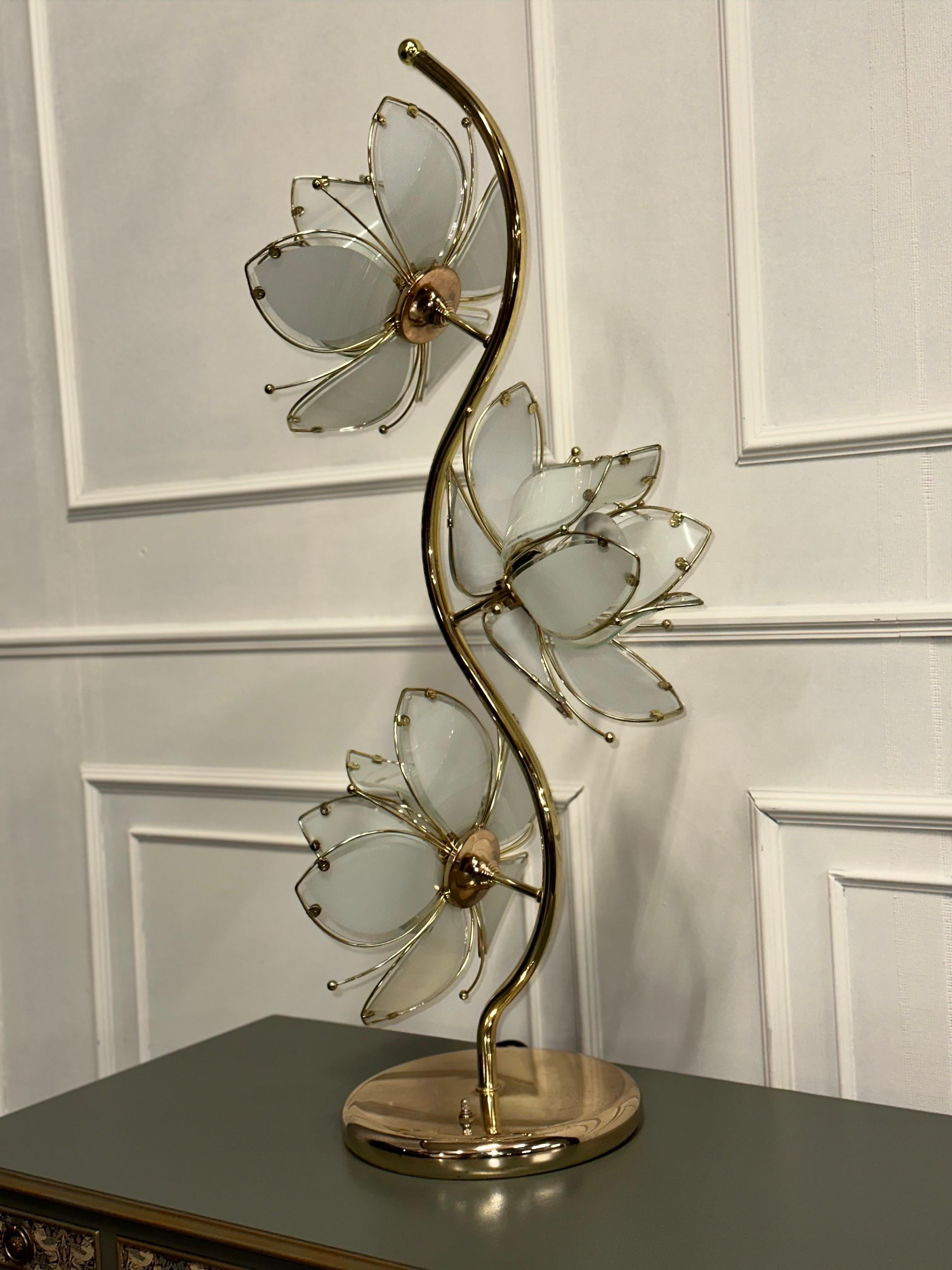 1970s Decorative Table Lamp Lotus Flower Italian Design Gold Metal ...
